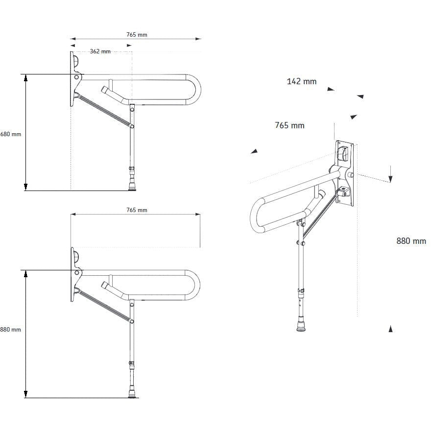 AKW Fold up double support rail - adjustable leg (32mm) Blue