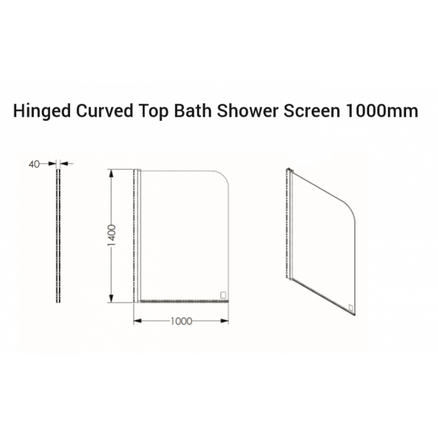 AKW Hinged Curved Top Bath Shower Screen 1000mm