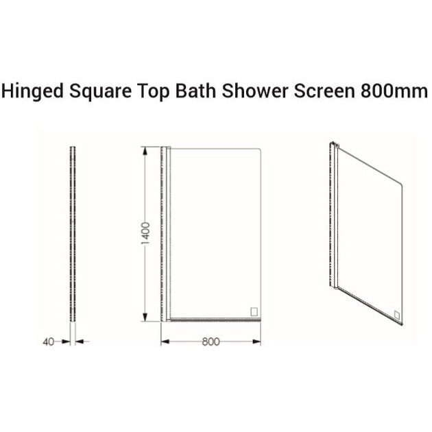 AKW Hinged Square Top Bath Shower Screen 800mm