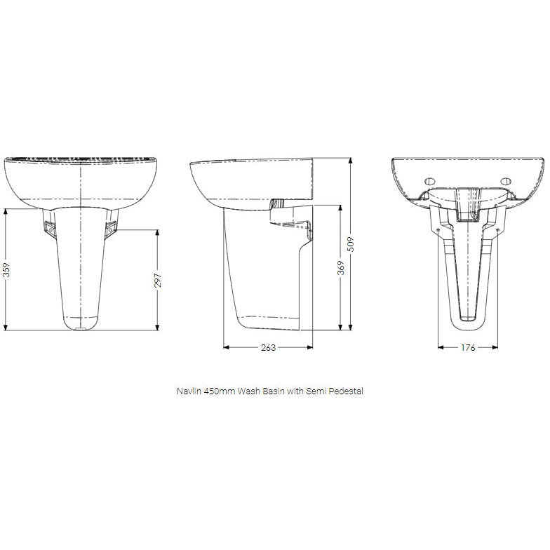 AKW Navlin Wash Basin 450mm 1 Tap Hole