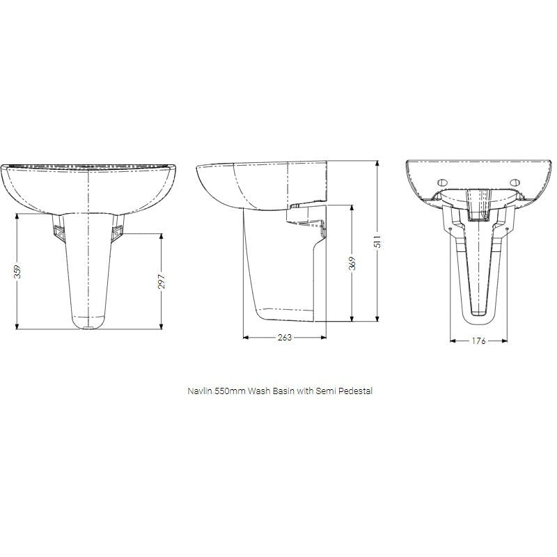 Navlin Wash Basin 550mm 1 Tap Hole