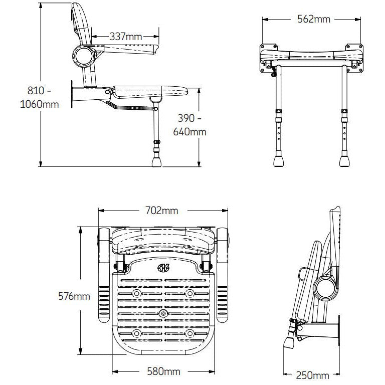 Akw 4000 Series Wall Mounted Extra Wide Fold Up Shower Seat